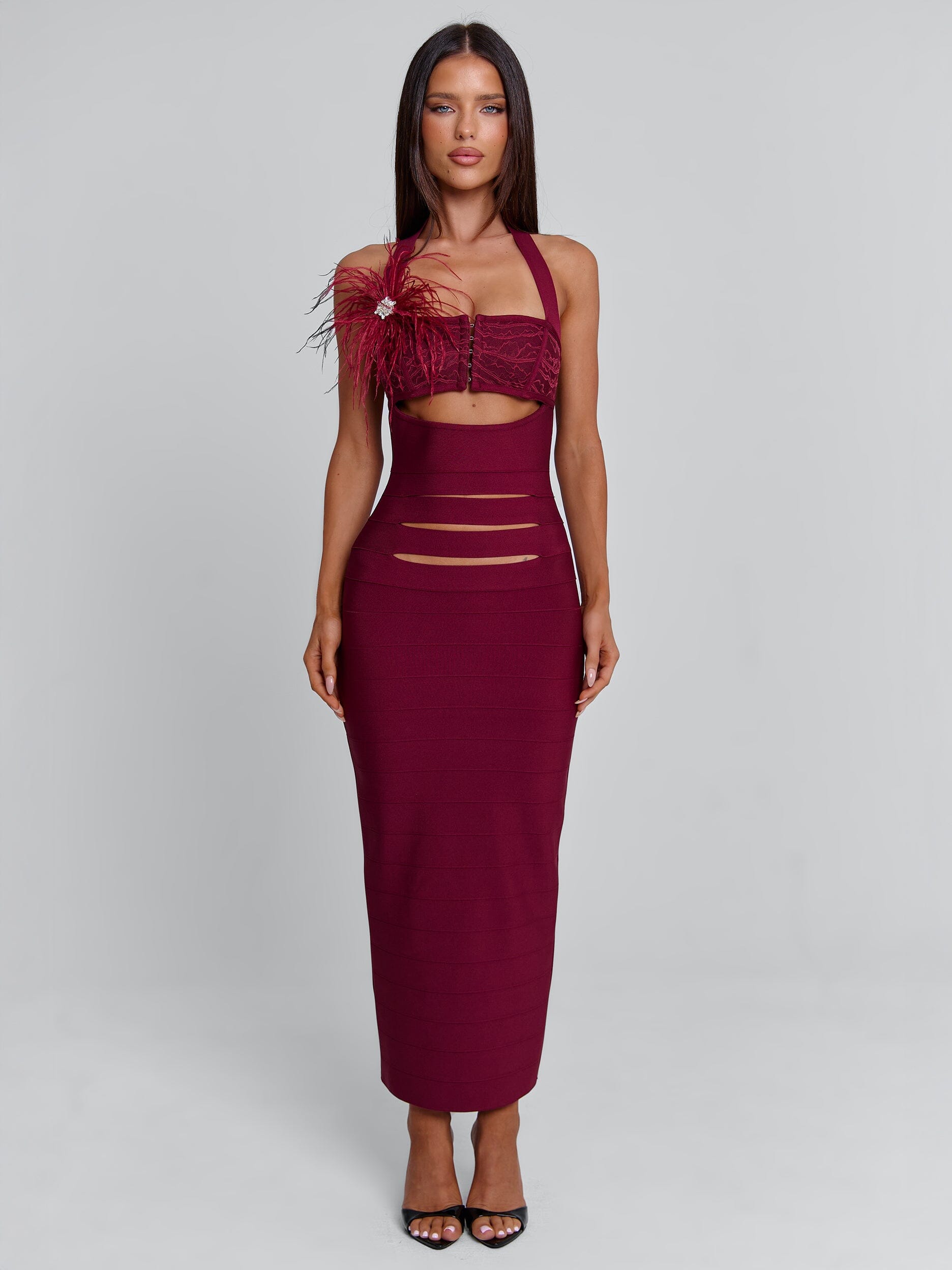 Lunabelle Midi Dress Burgundy | Outcast US – Outcast USA